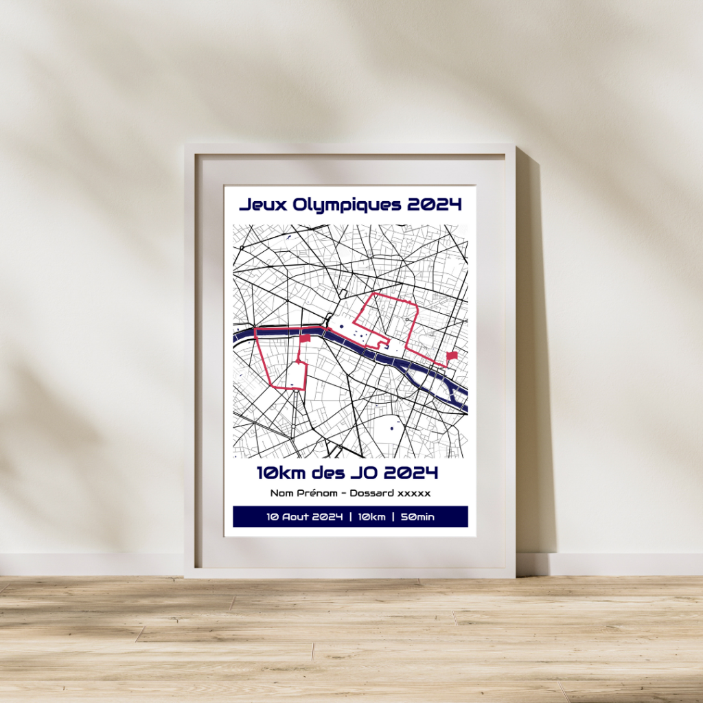 Affiche carte 10km pour tous JO 2024 Paris | Affiche Map
