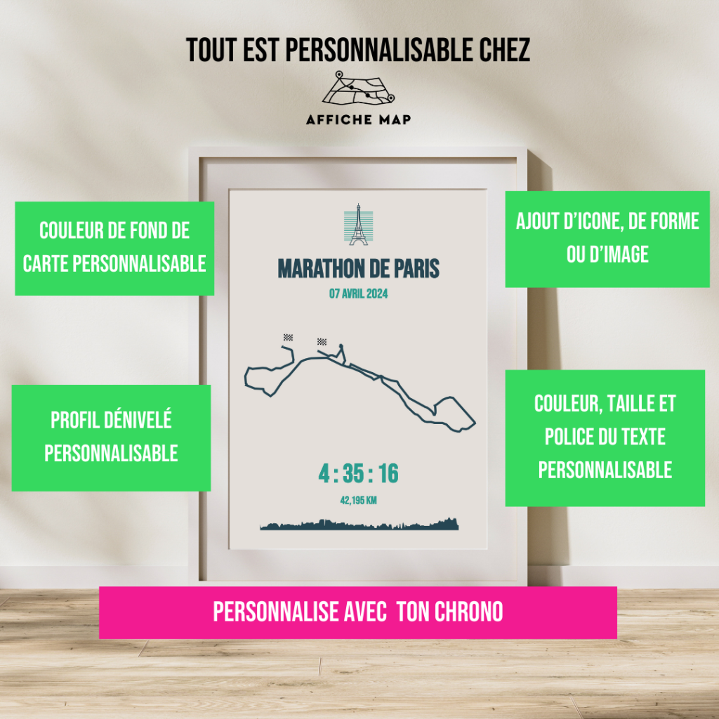 Affiche carte minimaliste marathon Paris Schneider 2024 | Affiche Map